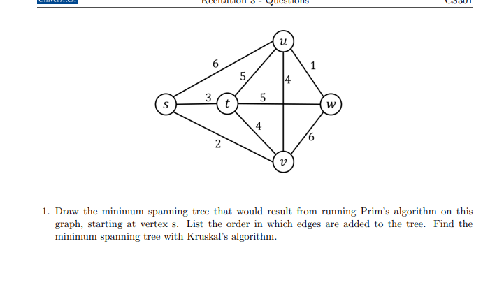 Solved 1. Draw the minimum spanning tree that would result | Chegg.com