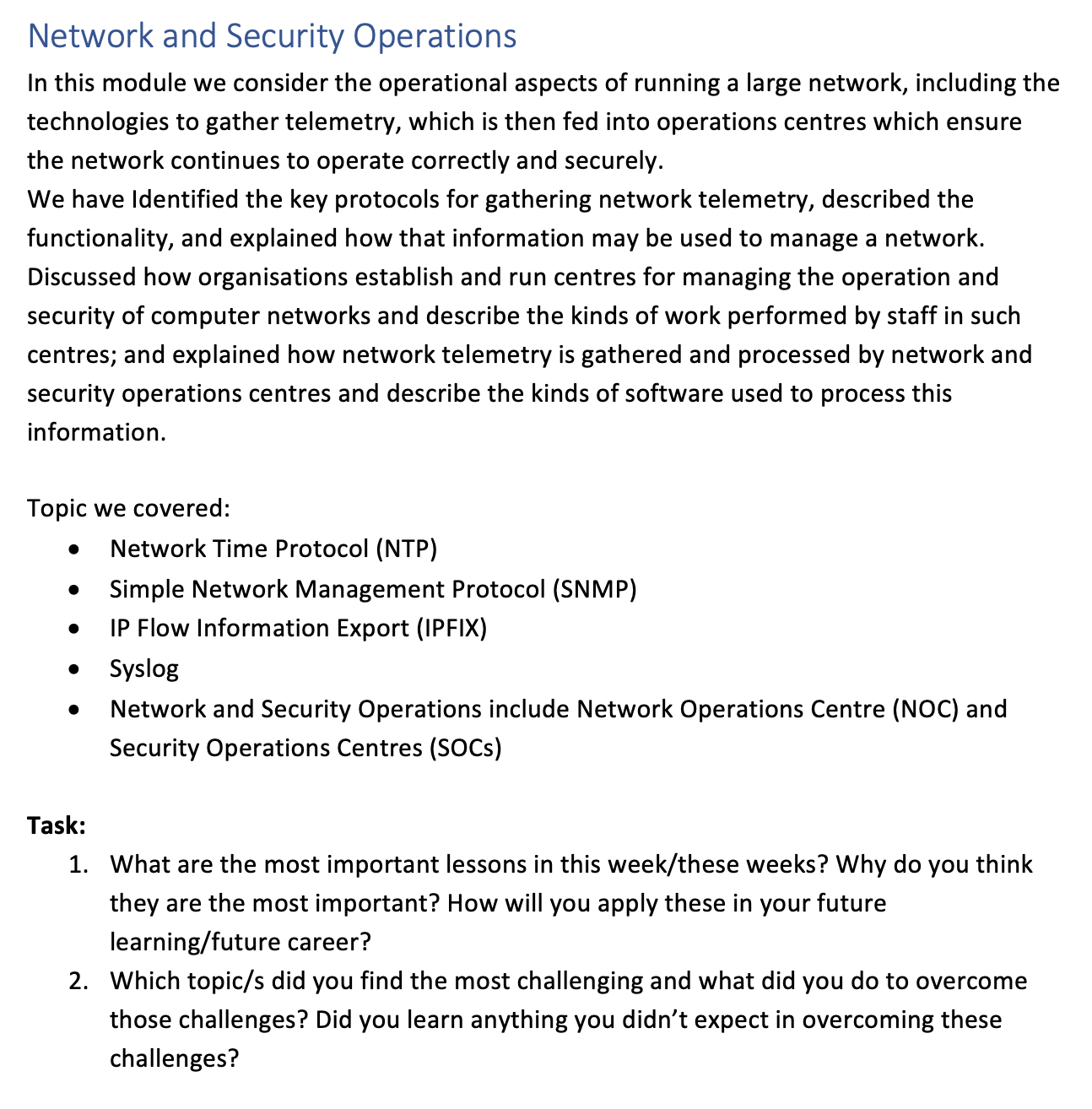 Solved Network and Security Operations In this module we | Chegg.com