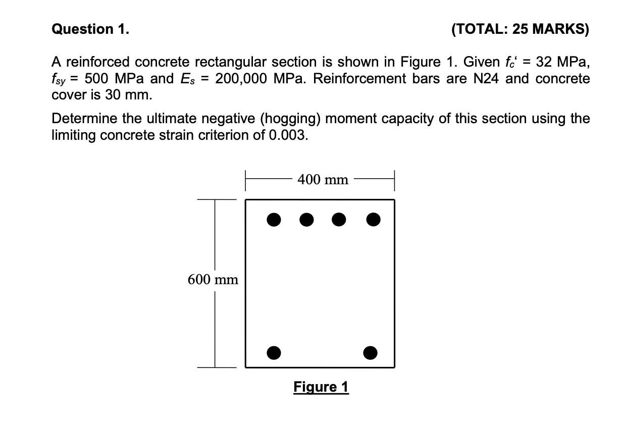 Solved Question 1. (TOTAL: 25 MARKS) A reinforced concrete | Chegg.com