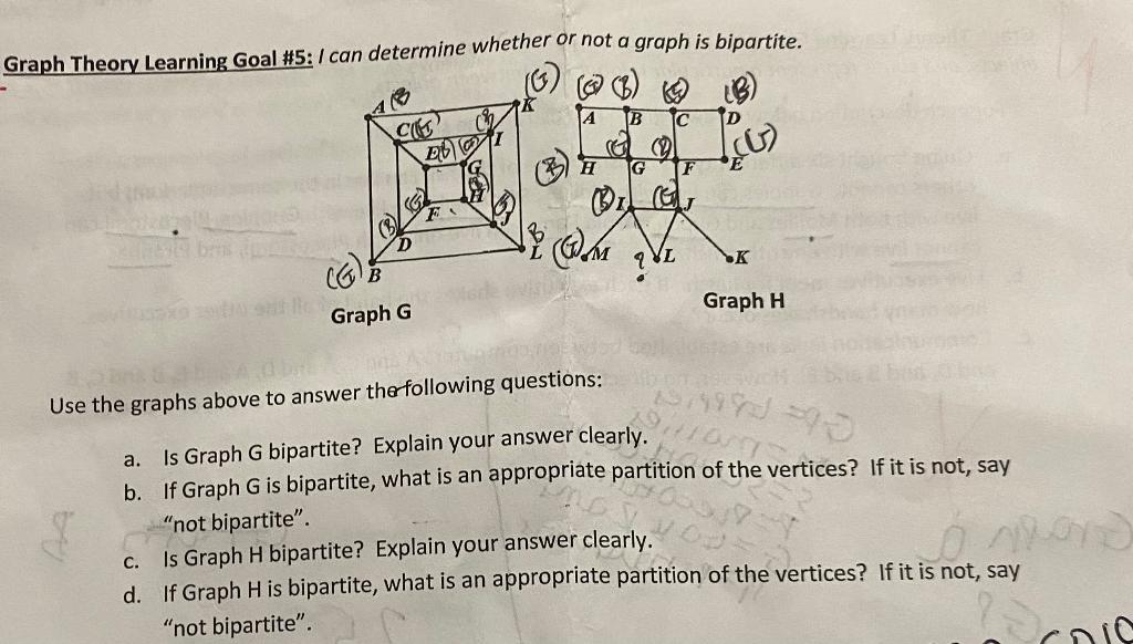 Solved Graph Theory Learning Goal \#E Use the graphs above | Chegg.com