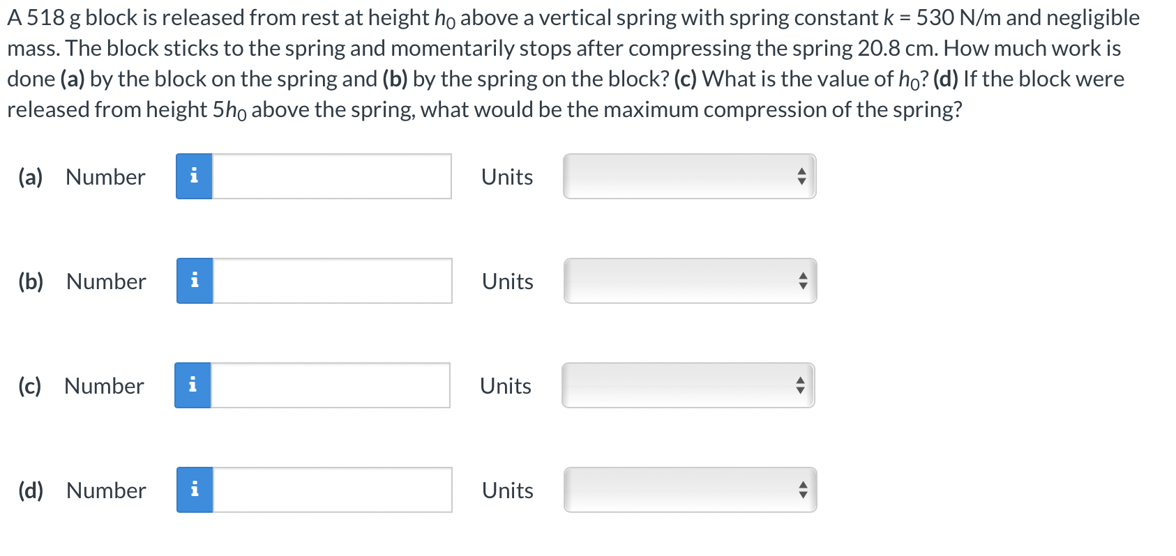Solved A 518 g block is released from rest at height h0 | Chegg.com