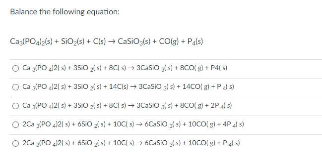 Solved Balance the following equation: Ca3(PO4)2(s) + | Chegg.com