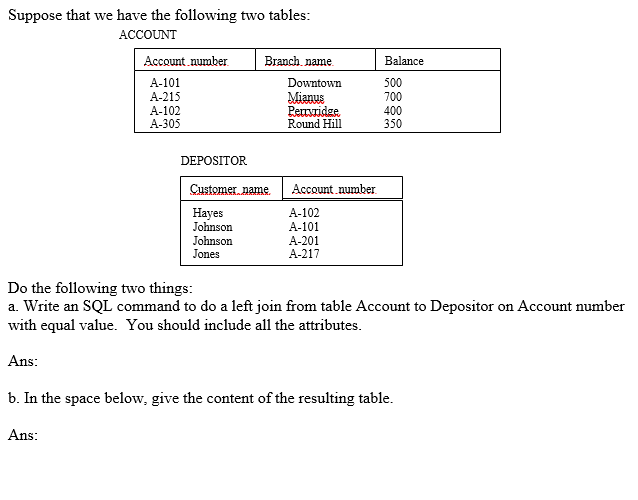 Solved Suppose that we have the following two tables: | Chegg.com