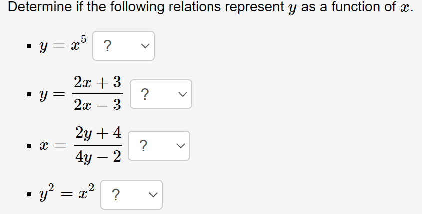 Solved Determine If The Following Relations Represent Y As A