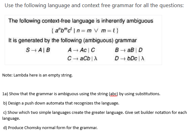Solved Use the following language and context free grammar | Chegg.com