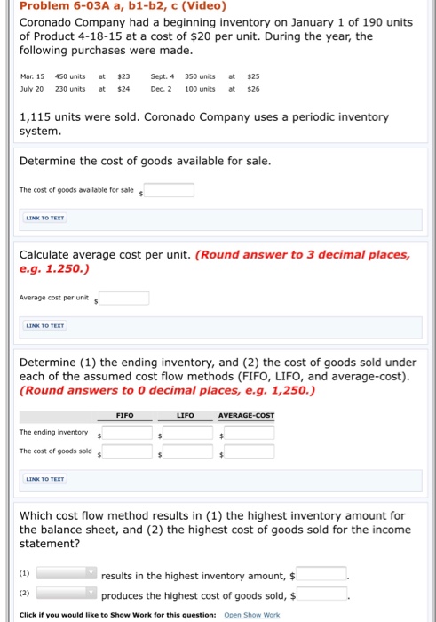 Solved Problem 6-03A a, b1-b2, c (Video) Coronado Company | Chegg.com