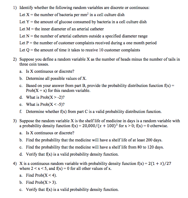 Solved 1) Identify whether the following random variables | Chegg.com
