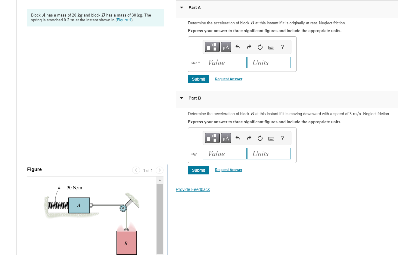 Solved Block A has a mass of 20 kg and block B has a mass of | Chegg.com