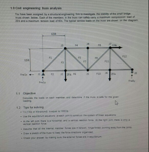 Solved 1.0 Civil engineering: truss analysis You have been | Chegg.com