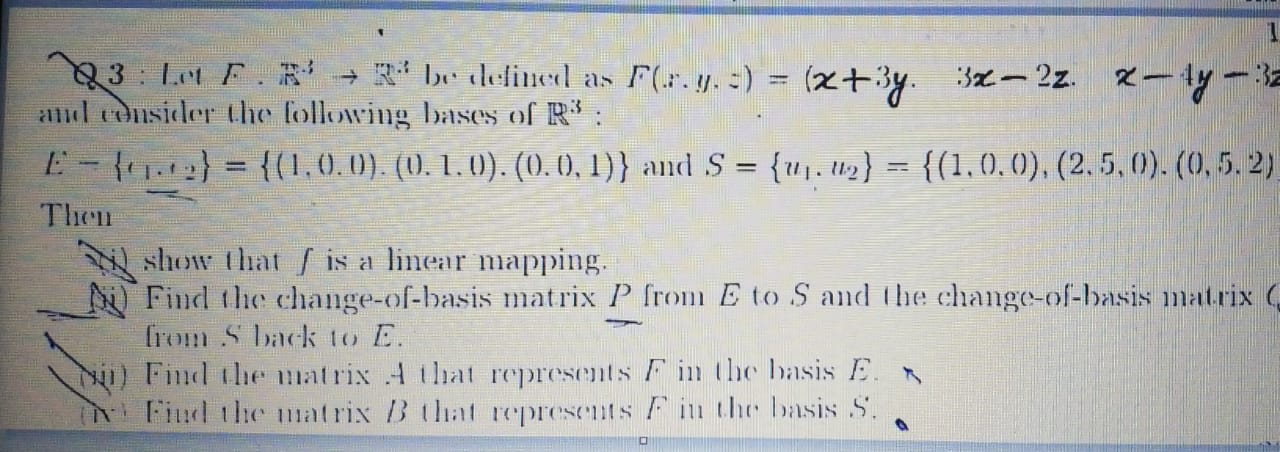 anul chnsicler the following bases of R3 | Chegg.com