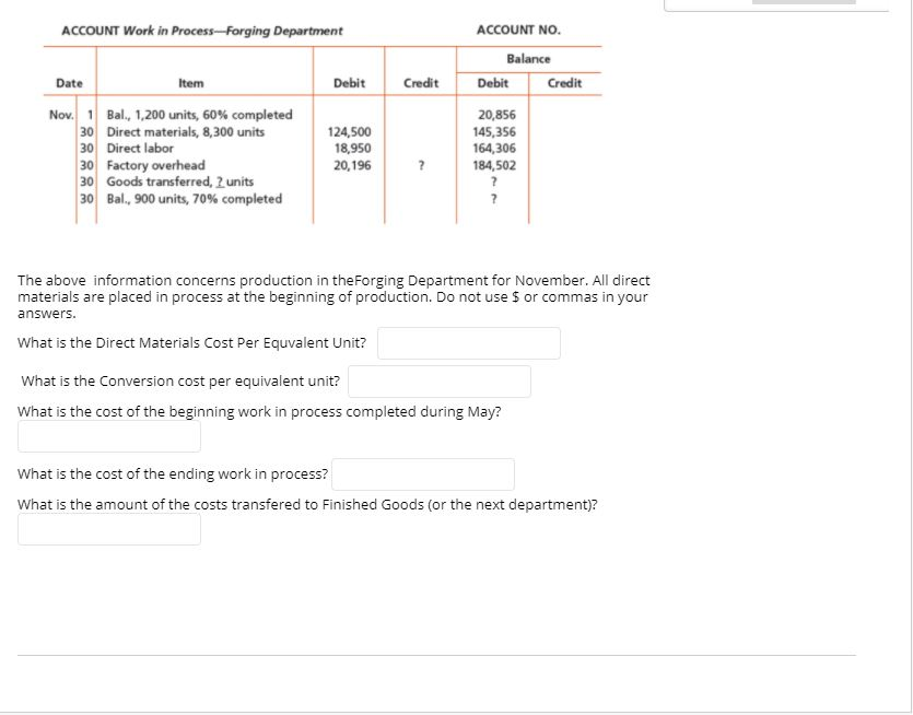 Solved ACCOUNT Work in Process-Forging Department Debit | Chegg.com