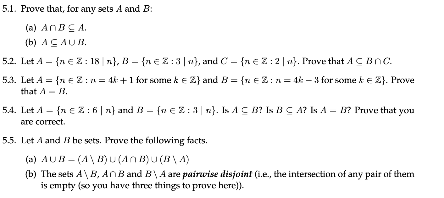 Solved 5.1. ﻿Prove that, for 5.1. ﻿Prove that, for any sets | Chegg.com