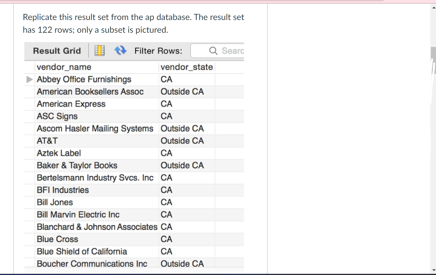 Solved Replicate this result set from the ap database. The | Chegg.com