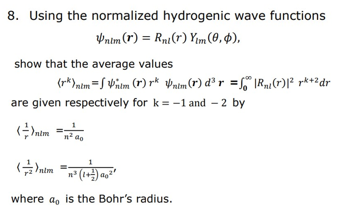 Solved Using the normalized hydrogenic wave | Chegg.com