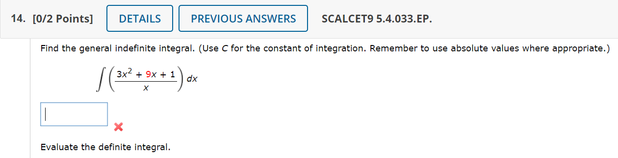 Solved 14. [0/2 Points] DETAILS PREVIOUS ANSWERS SCALCET9 | Chegg.com