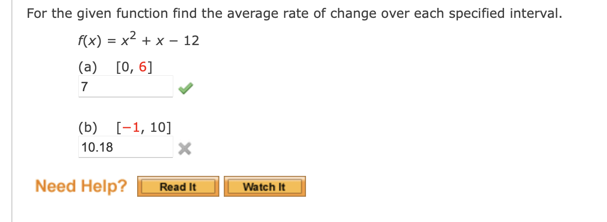 Solved For the given function find the average rate of | Chegg.com