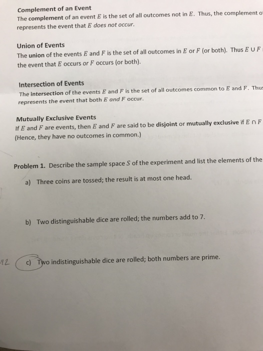 Solved Complement of an Event The complement of an event E | Chegg.com