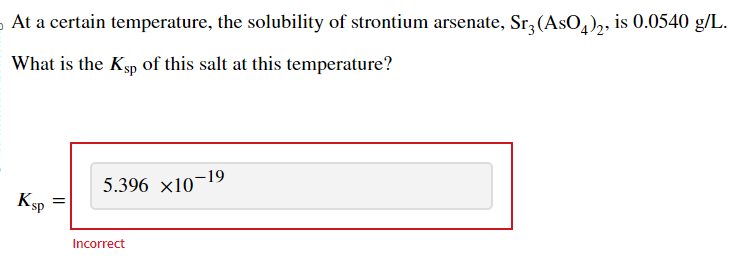 Solved At a certain temperature, the solubility of strontium | Chegg.com