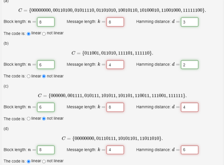 Solved (1 point) For each of the following codes, determine | Chegg.com