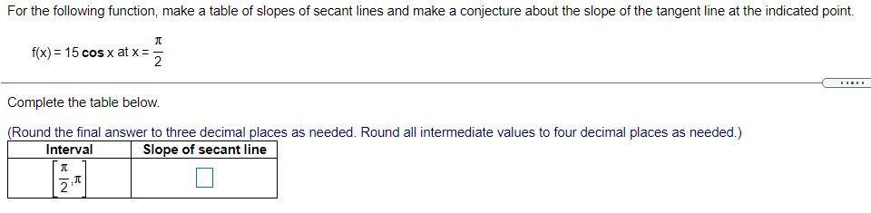 Solved For the following function, make a table of slopes of | Chegg.com