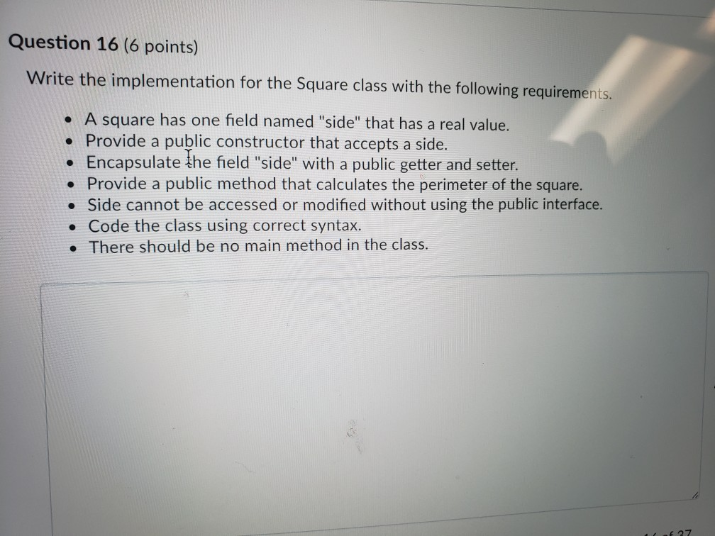 (Solved) : Question 16 6 Points Write Implementation Square Class ... (Solved) : Question 16 6 Points Write Implementation Square Class ...