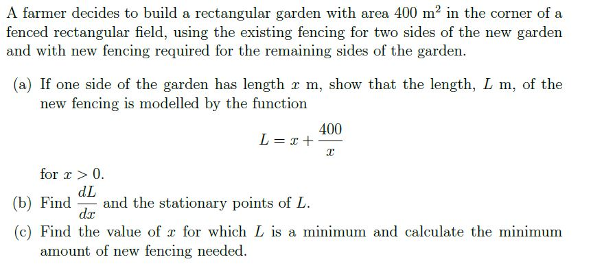 Solved A farmer decides to build a rectangular garden with | Chegg.com