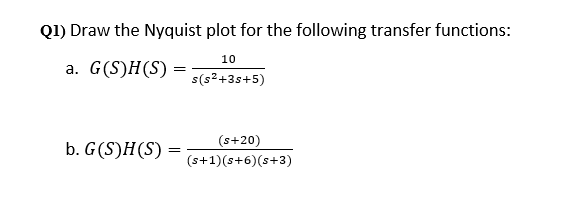 Solved Q1) Draw the Nyquist plot for the following transfer | Chegg.com