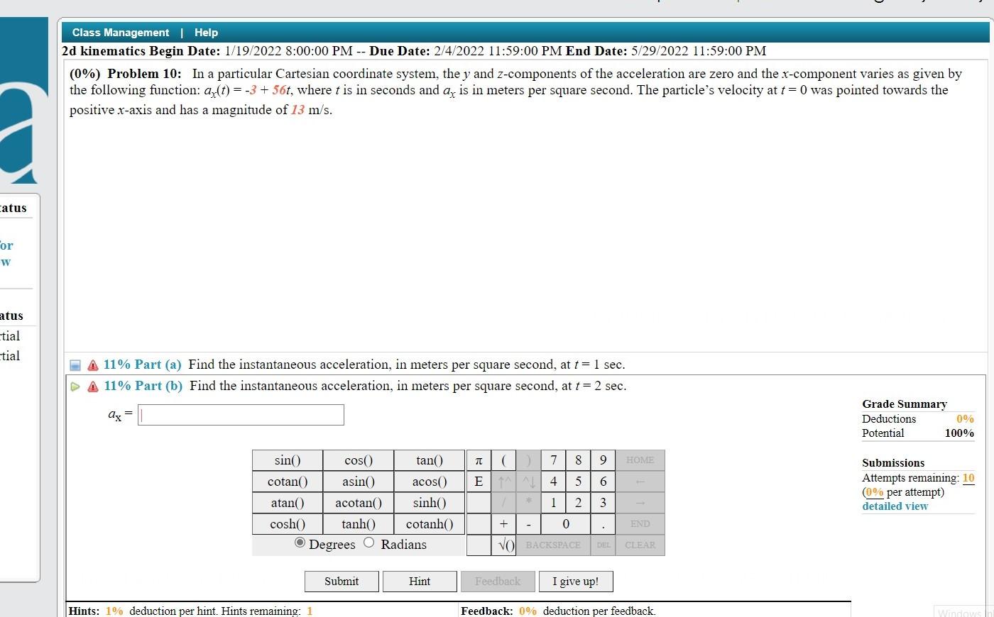 Solved Class Management | Help 2d kinematics Begin Date: | Chegg.com