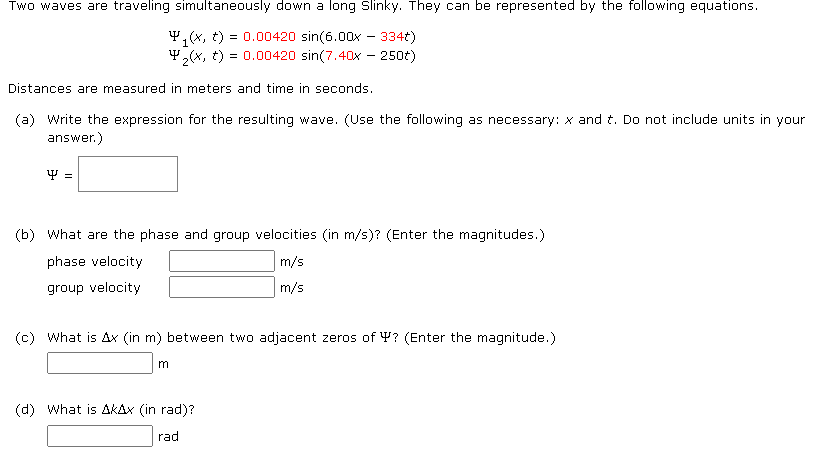 Solved Two waves are traveling simultaneously down a long | Chegg.com