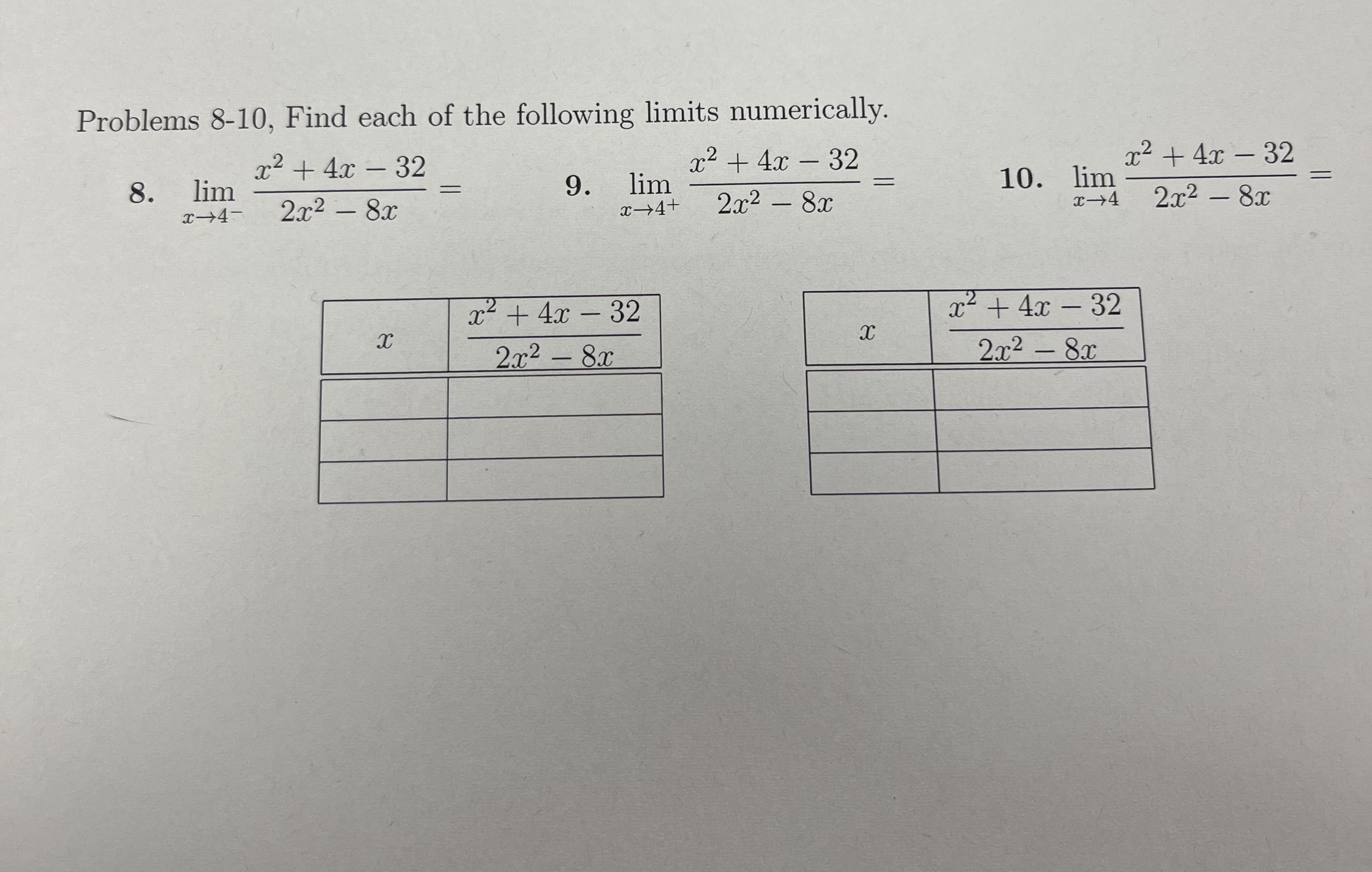 Solved Problems 8-10, Find each of the following limits | Chegg.com