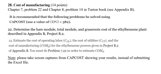Solved 28. Cost of manufacturing (14 points) Chapter 7, | Chegg.com