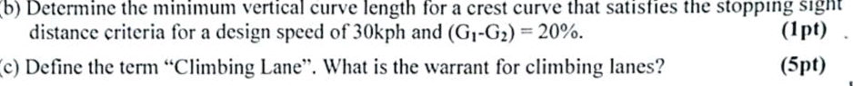 Solved (b) ﻿Determine the minimum vertical curve length for | Chegg.com