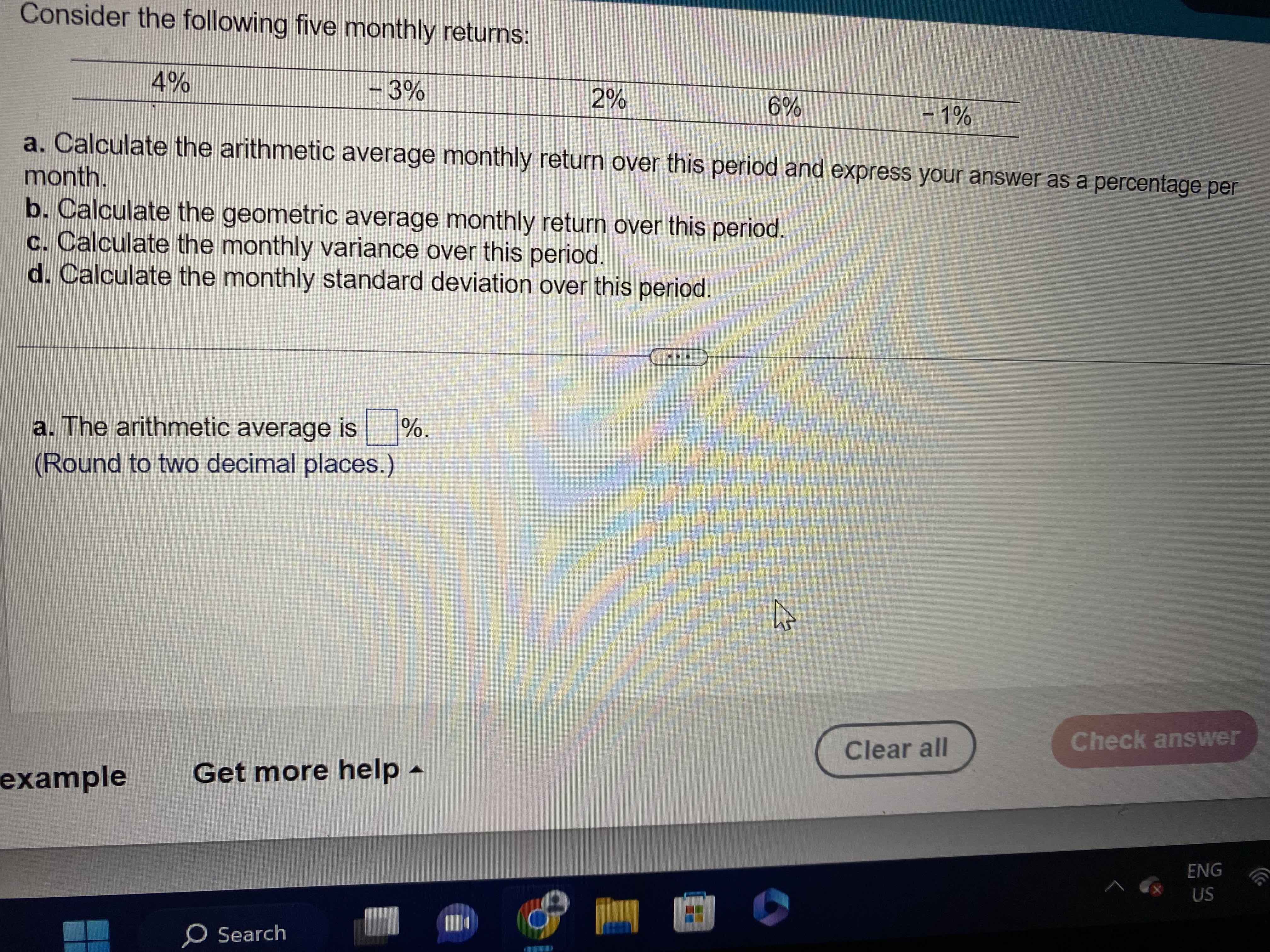 Solved Consider the following five monthly returns: a. | Chegg.com
