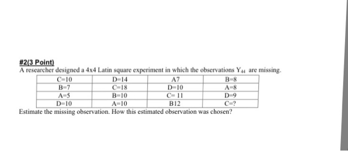 Solved #2(3 Point A researcher designed a 4x4 Latin square | Chegg.com