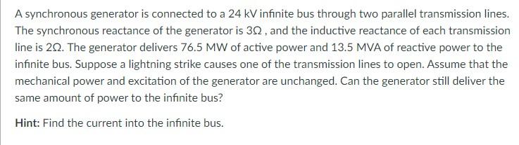 Solved a) calculate the infinite bus in the above | Chegg.com