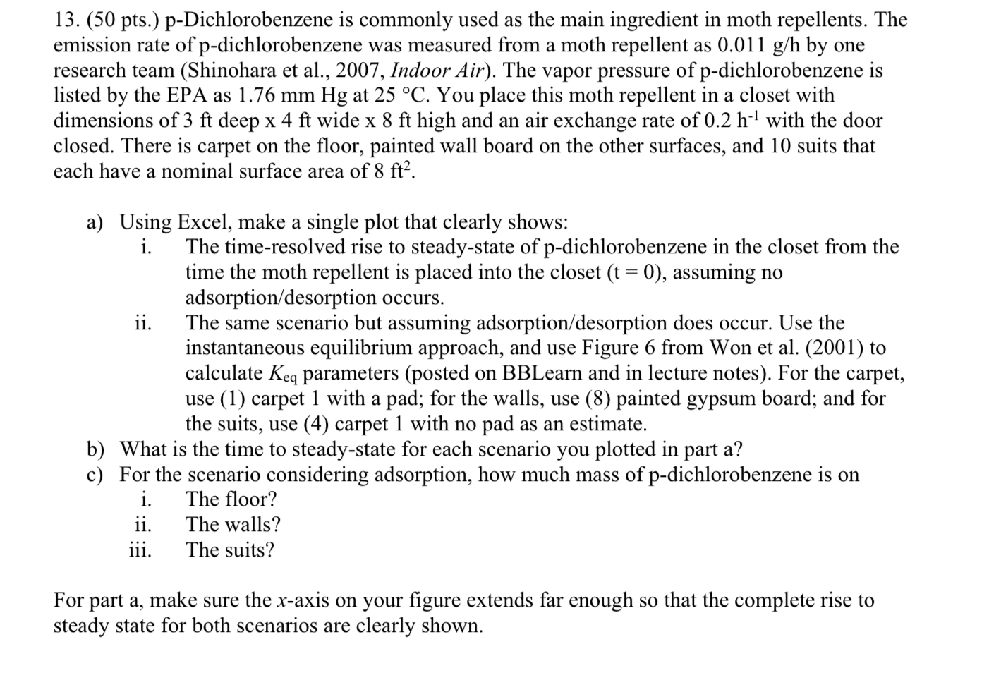 Solved 13. ( 50 ﻿pts.) ﻿p-Dichlorobenzene is commonly used | Chegg.com