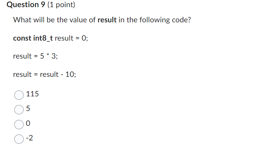 Solved Question 9 (1 ﻿point)What will be the value of result | Chegg.com