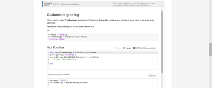 Solved 83.1:Customized greeting Customized greeting | Chegg.com