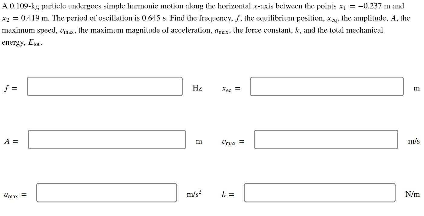 Solved A 0.109-kg particle undergoes simple harmonic motion | Chegg.com