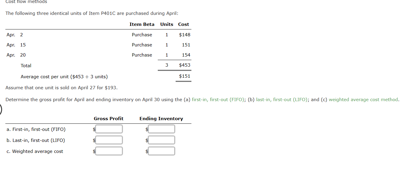 Solved The following three identical units of Item P401C are | Chegg.com