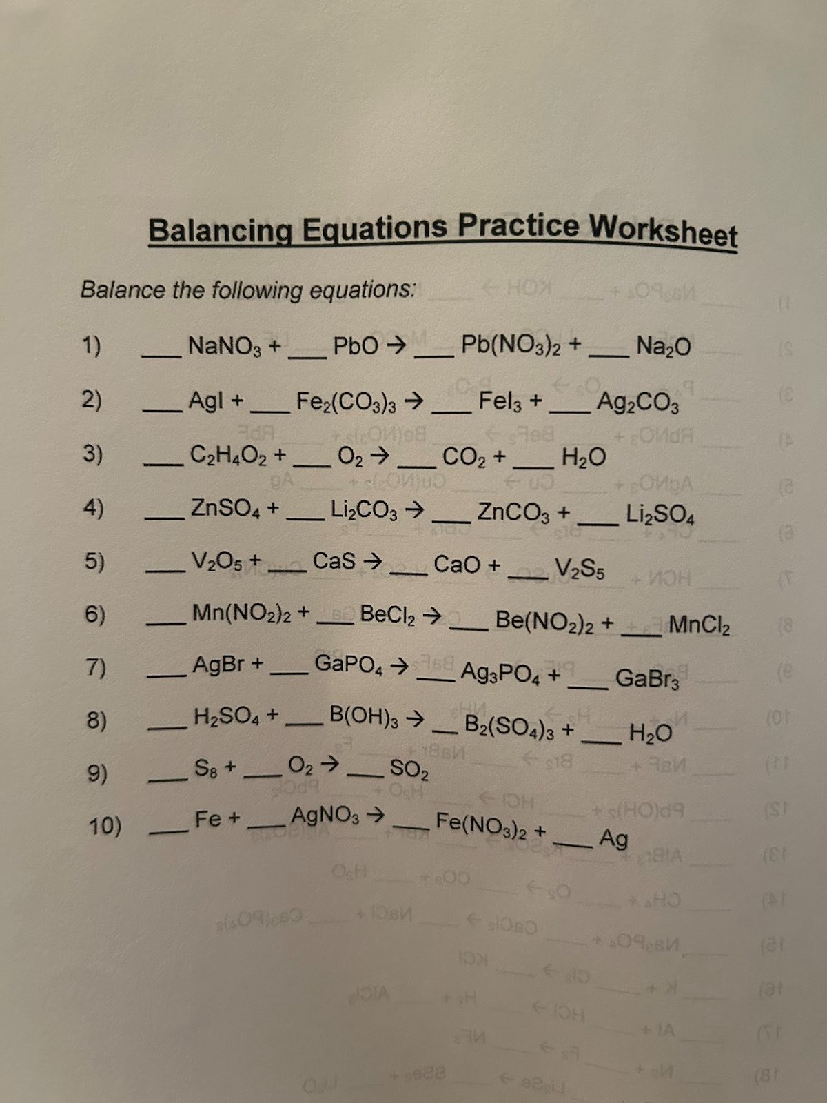 Solved Balance the following equations: 1) | Chegg.com