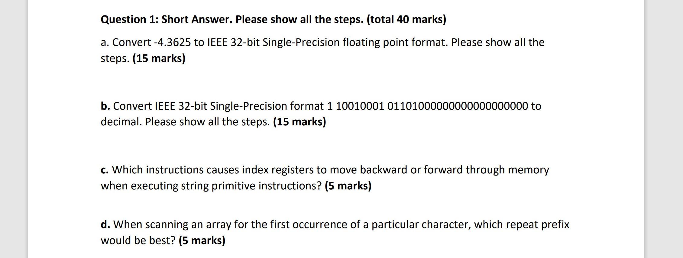 Solved Question 1: Short Answer. Please show all the steps. | Chegg.com