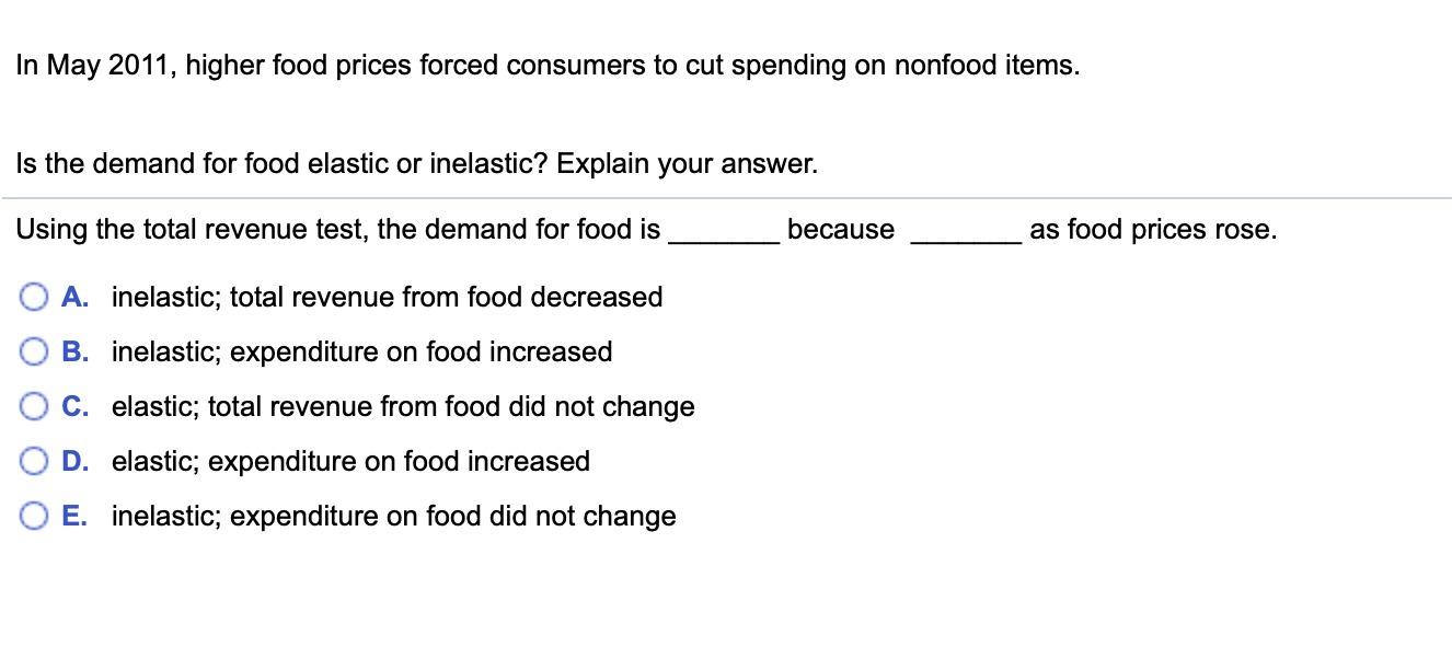 Solved In May 2011, higher food prices forced consumers to | Chegg.com