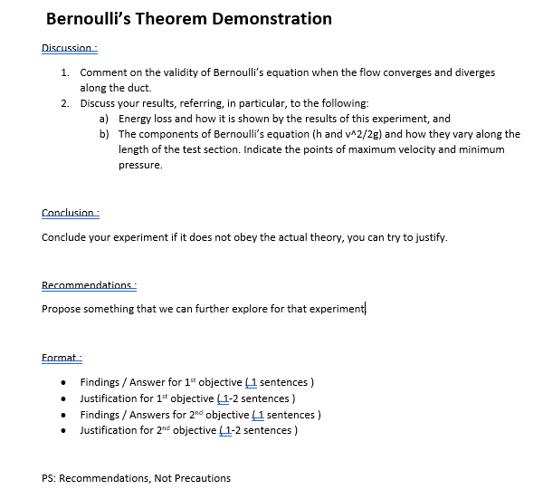 Solved Bernoulli's Theorem Demonstration Discussion: 1. | Chegg.com