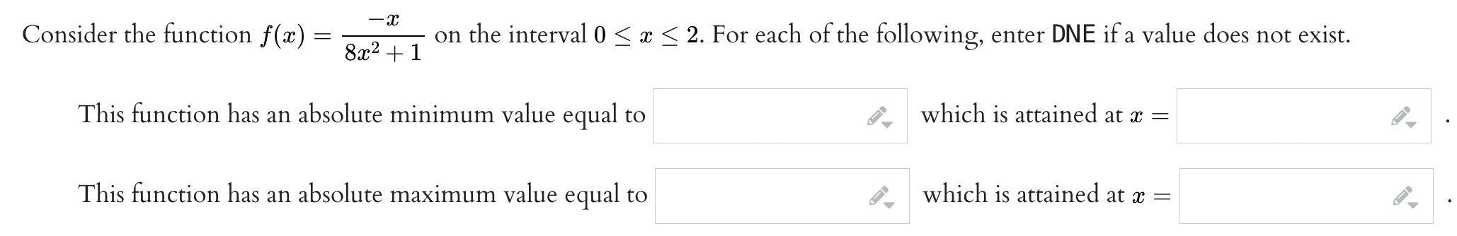 Solved Consider the function f(x)=8x2+1−x on the interval | Chegg.com