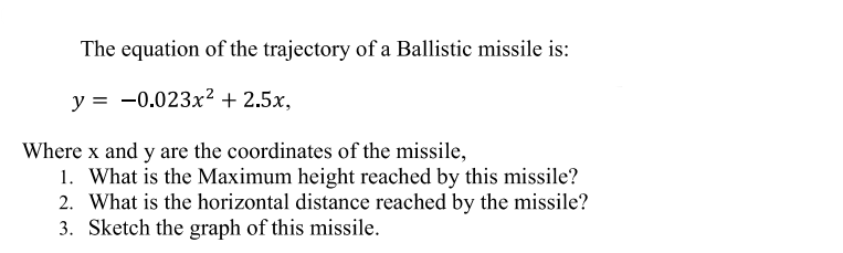 Solved The equation of the trajectory of a Ballistic missile | Chegg.com