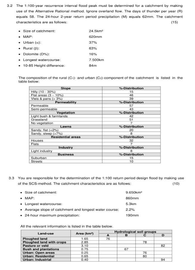 3.2 The 1:100-year recurrence interval flood peak | Chegg.com