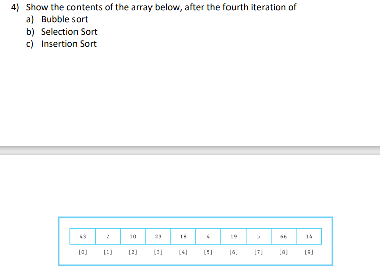 Solved 4) Show the contents of the array below, after the | Chegg.com