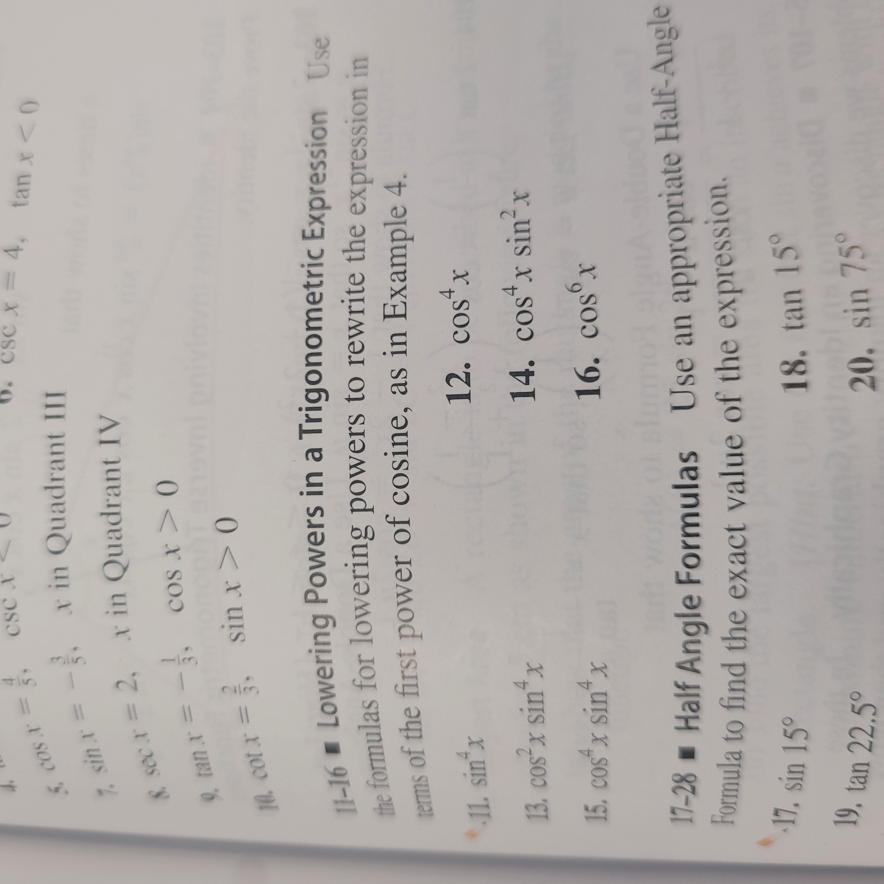Solved 1. sinx=−53,x in Quadrant III 8. secx=2,x in Quadrant | Chegg.com