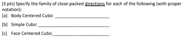 Solved (3 pts) Specify the family of close-packed directions | Chegg.com